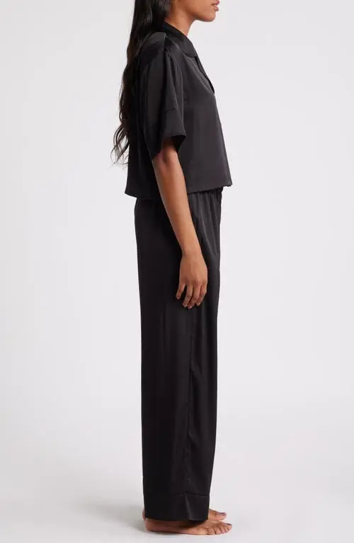 OPEN EDIT Boxy Everyday Satin Pajamas - Black