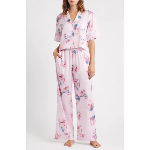 OPEN EDIT Boxy Everyday Satin Pajamas - Pink Shadow Bloom