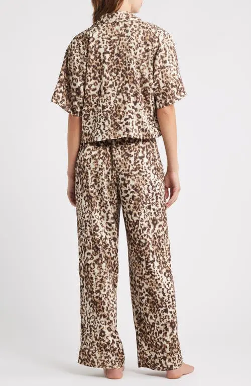 OPEN EDIT Boxy Everyday Satin Pajamas - Tan Mixed Animal