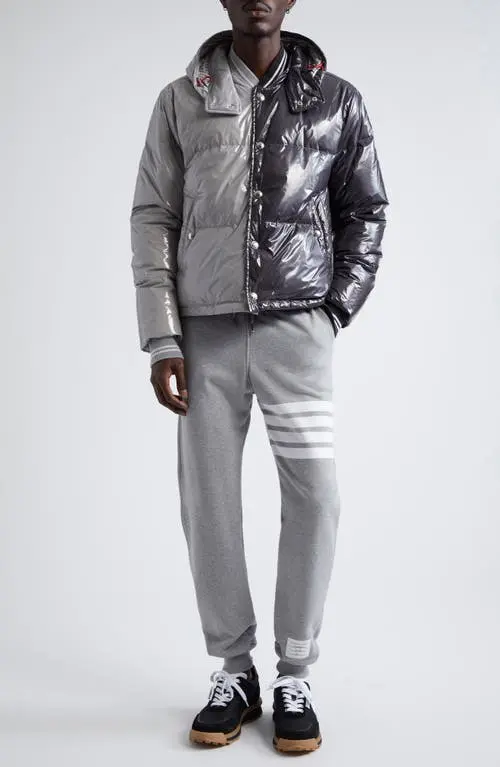 Thom Browne Colorblock Down Puffer Jacket With Removable Hood - Light Grey
