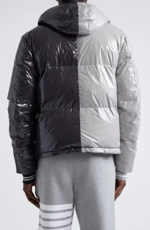 Thom Browne Colorblock Down Puffer Jacket With Removable Hood - Light Grey