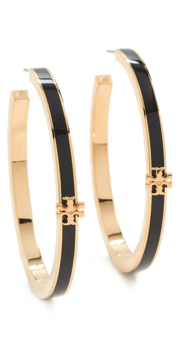 Tory Burch Icon Enamel Hoop Earrings - Tory Gold/black