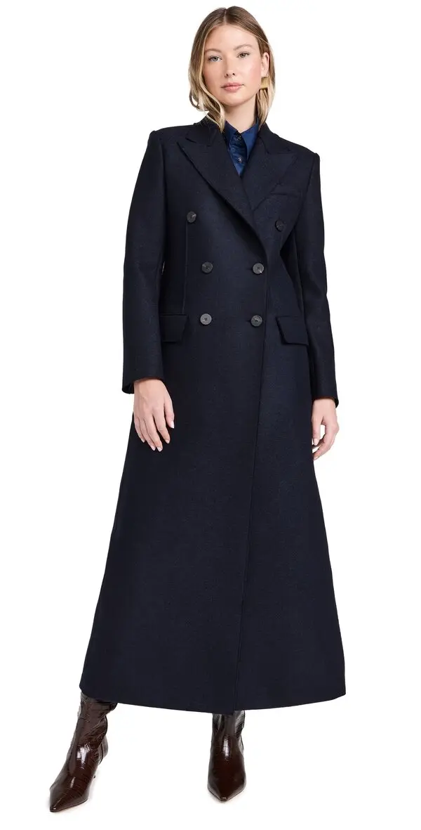 Harris Wharf London Long Pressed Wool Tailored Coat - Navy Blue