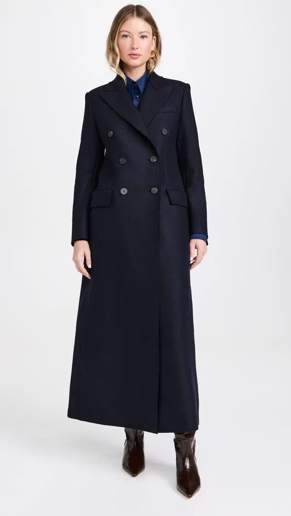 Harris Wharf London Long Pressed Wool Tailored Coat - Navy Blue