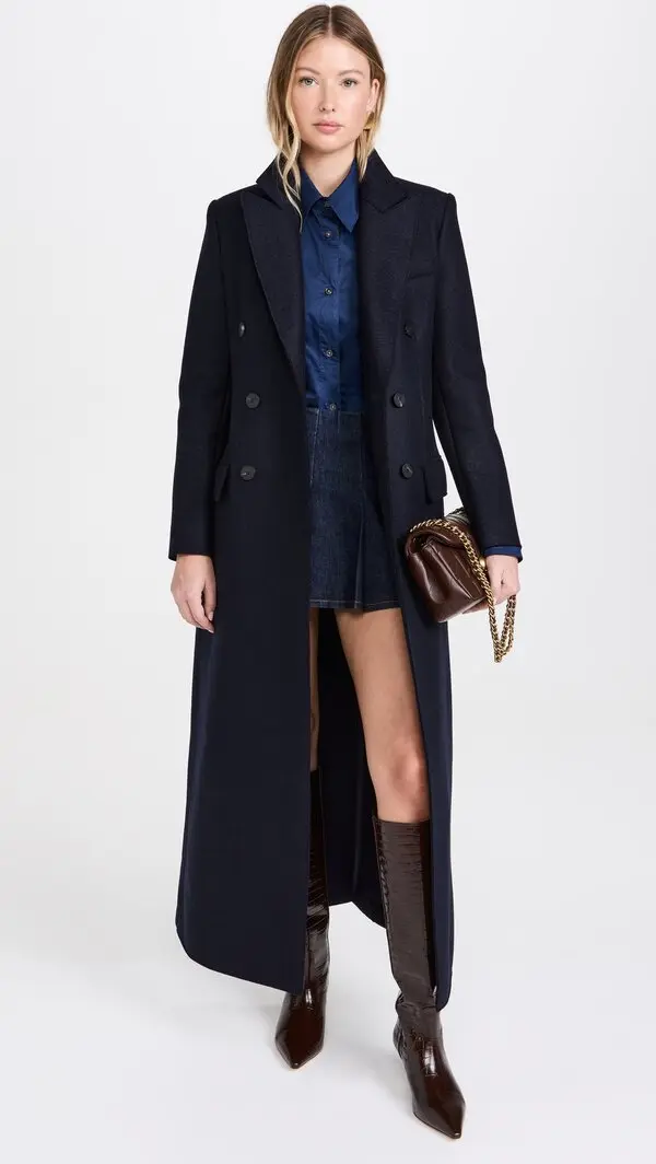 Harris Wharf London Long Pressed Wool Tailored Coat - Navy Blue