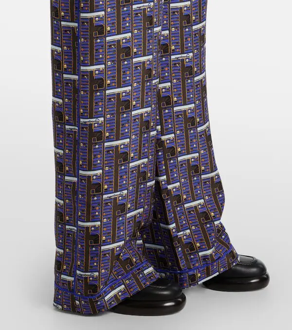 Burberry Checked Silk Straight Pants - Black