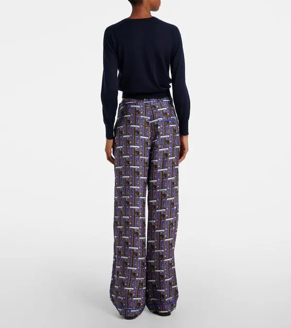 Burberry Checked Silk Straight Pants - Black