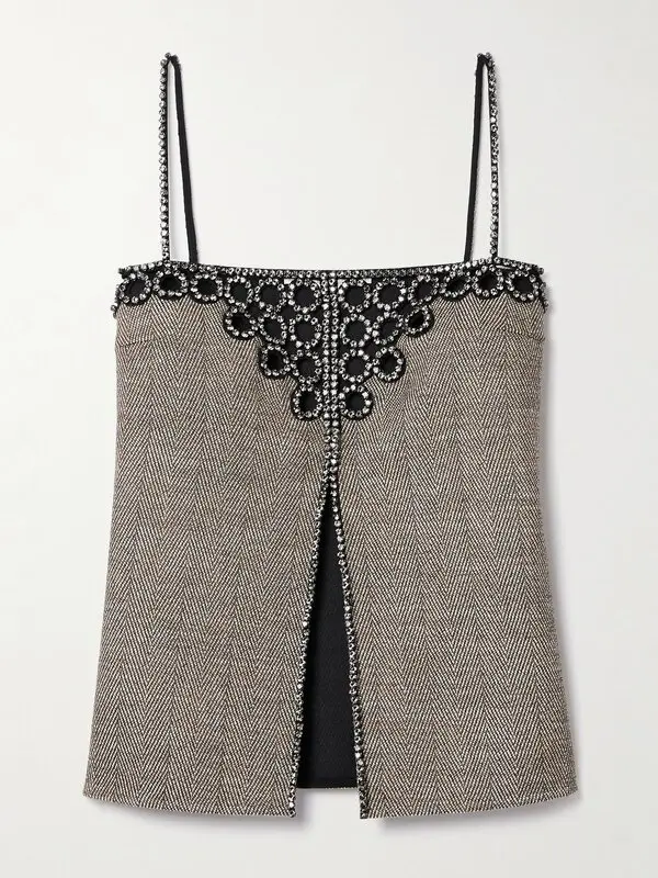 Stella McCartney Crystal-embellished Herringbone Wool-blend Top
