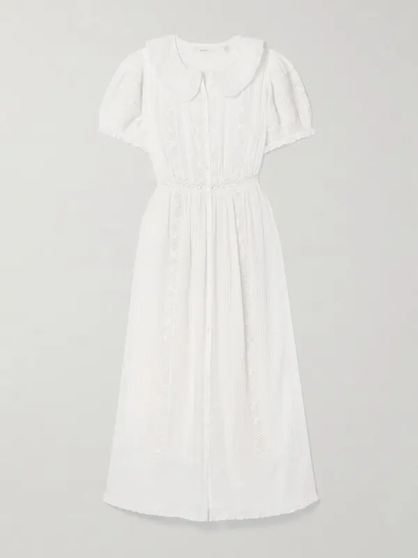 DÔEN Phoebe Lace-trimmed Midi Shirt Dress - White