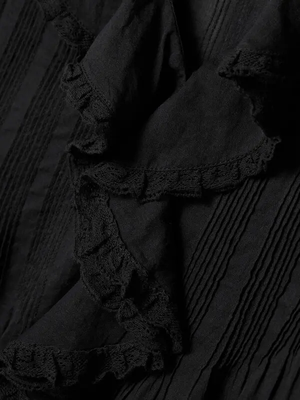 DÔEN Henri Ruffled Pintucked Organic Cotton-voile Top - Black