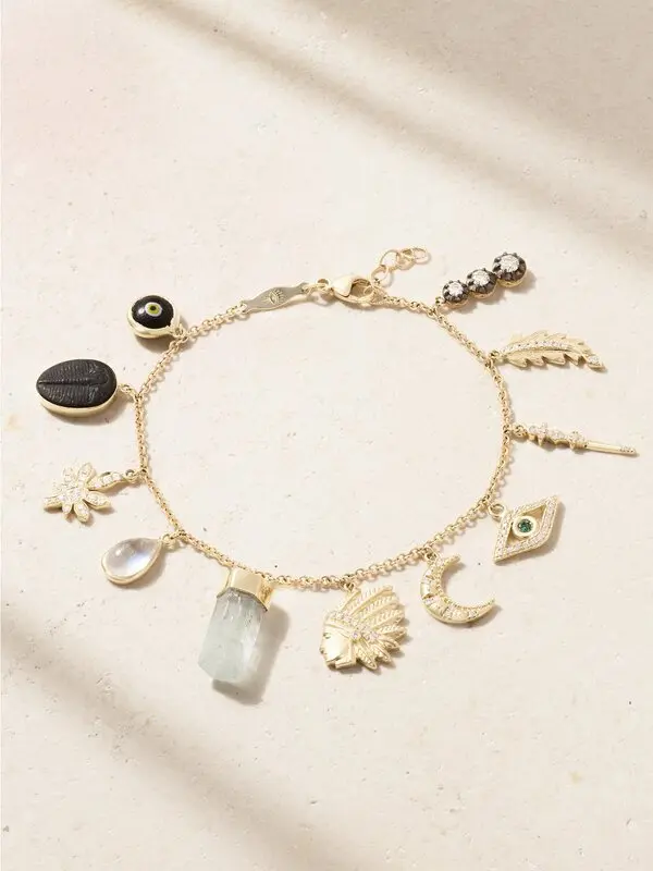 Jacquie Aiche Wild Child 14-karat And Enamel Multi-stone Bracelet - Gold