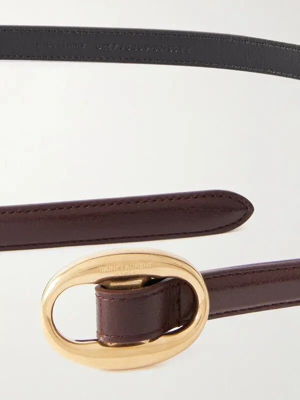 Saint Laurent Skinny Leather Belt With Gold-tone Buckle