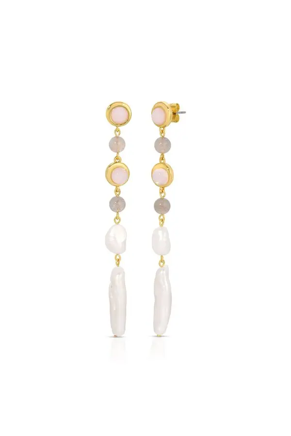 LEEADA Marseille Long Pearl Drop Earrings - Gold