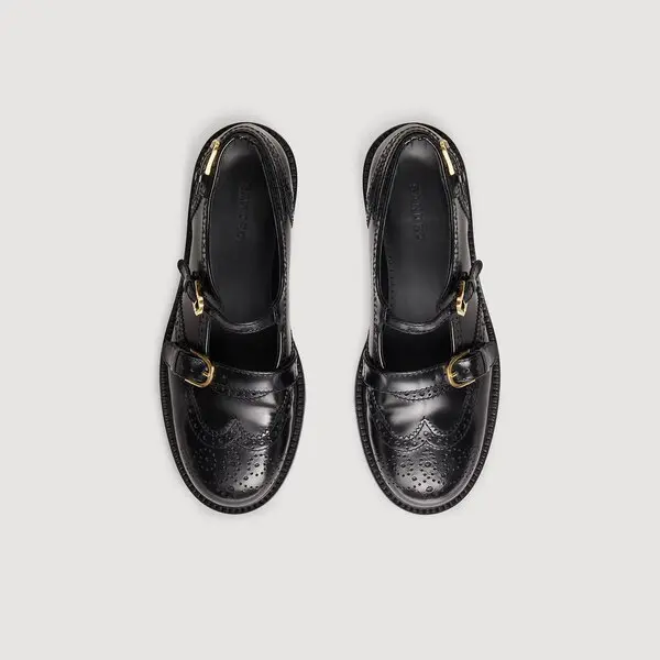 Sandro Leather Mary Jane Loafers With Buckle Straps - Black