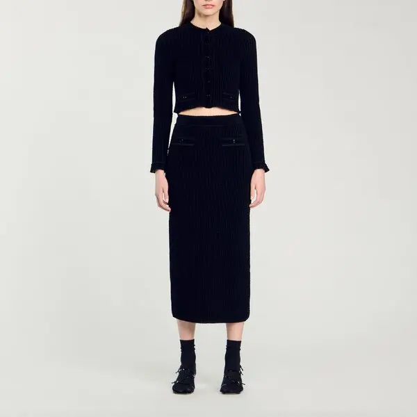 Sandro Velvet Knit Midi Skirt