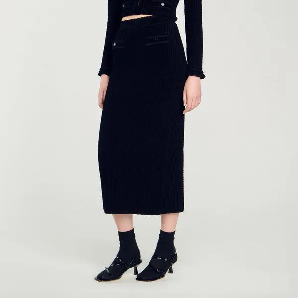 Sandro Velvet Knit Midi Skirt