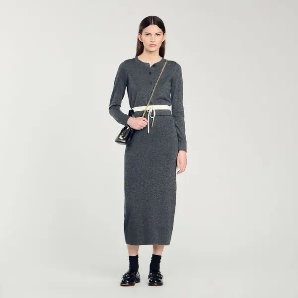 Sandro Maxi Double Waistband Knit Skirt