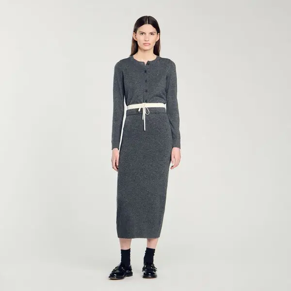 Sandro Maxi Double Waistband Knit Skirt
