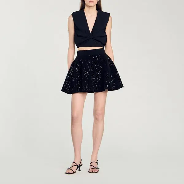 Sandro Short Sequinned Skater Skirt - Black