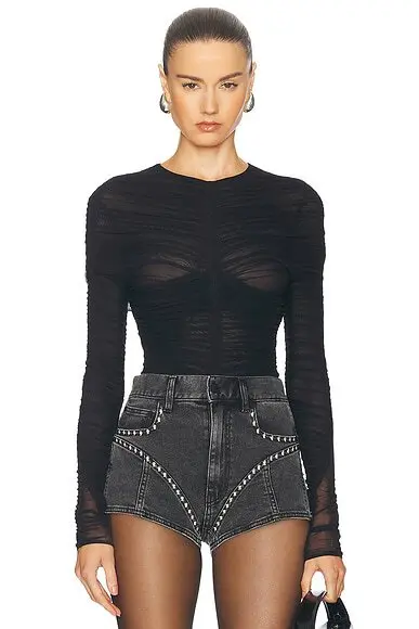MUGLER Mesh Long Sleeve Bodysuit