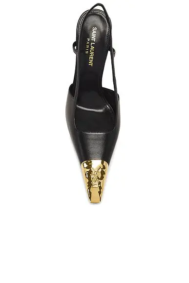 Saint Laurent Jeanne Slingback Pump With Gold Tone Cassandre Hardware - Nero