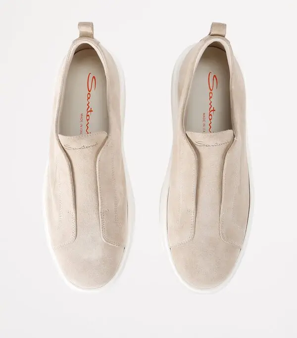 Santoni Victory Suede Slip-On Sneakers - Beige | Editorialist