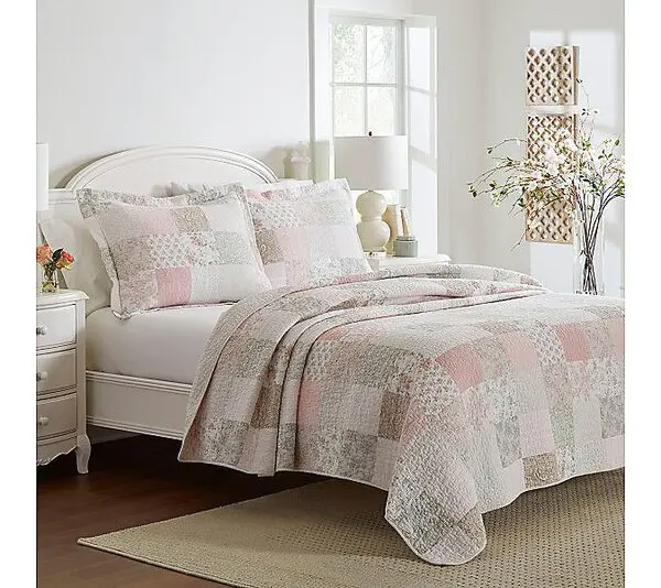 Laura Ashley Celina Patchwork Pink Twin Quilt-s Ham Set