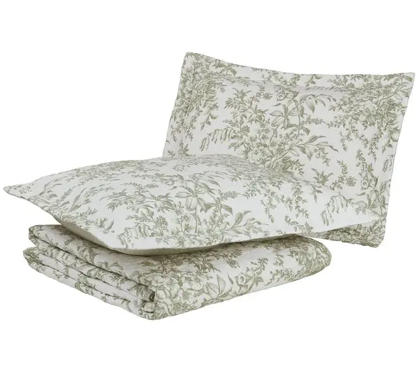 Laura Ashley Bedford Sage King Quilt Set - One-color