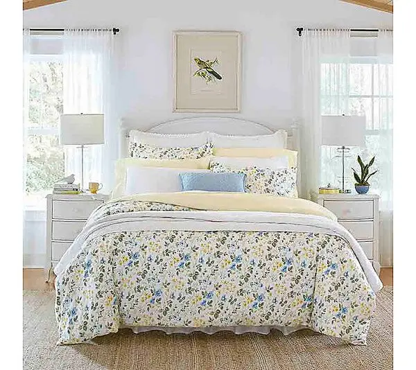 Laura Ashley Meadow Floral Blue Twin Duvet Cover Set - One-color