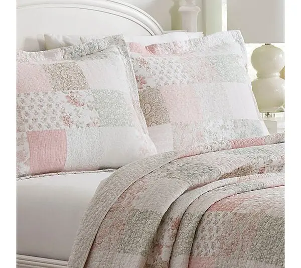 Laura Ashley Celina Patchwork Pink Full Queen Q Uilt-sham Set