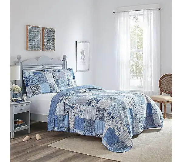 Laura Ashley Paisley Patchwork Bright Blue King Quilt-sham Set