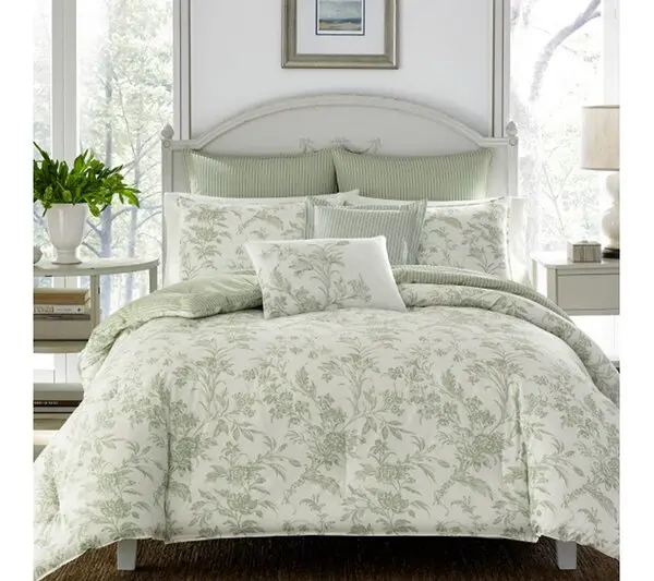 Laura Ashley Natalie Green King Duvet Cover Set - One-color