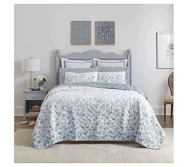 Laura Ashley Flora Blue Twin Quilt-sham Set - One-color