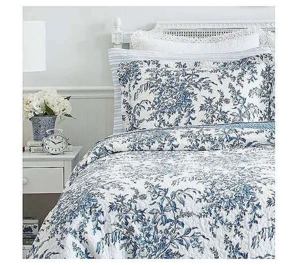 Laura Ashley Bedford Blue King Quilt Set