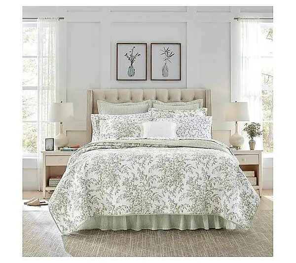 Laura Ashley Bedford Sage Full/queen Quilt Set - One-color