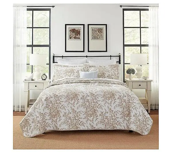 Laura Ashley Bedford Brown King Quilt Set - One-color