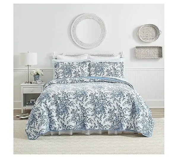 Laura Ashley Bedford Blue Full/queen Quilt Set - One-color
