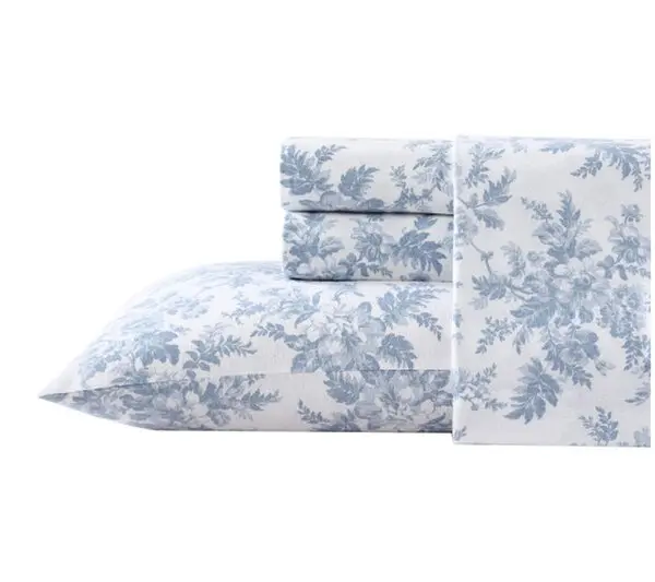 Laura Ashley Vanessa Blue Full Flannel Sheet Set - One-color