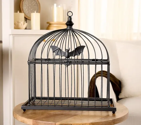 SISTER ROAD BY JG Sister Road Black Metal Decorative Birdcage With Bat - One-color