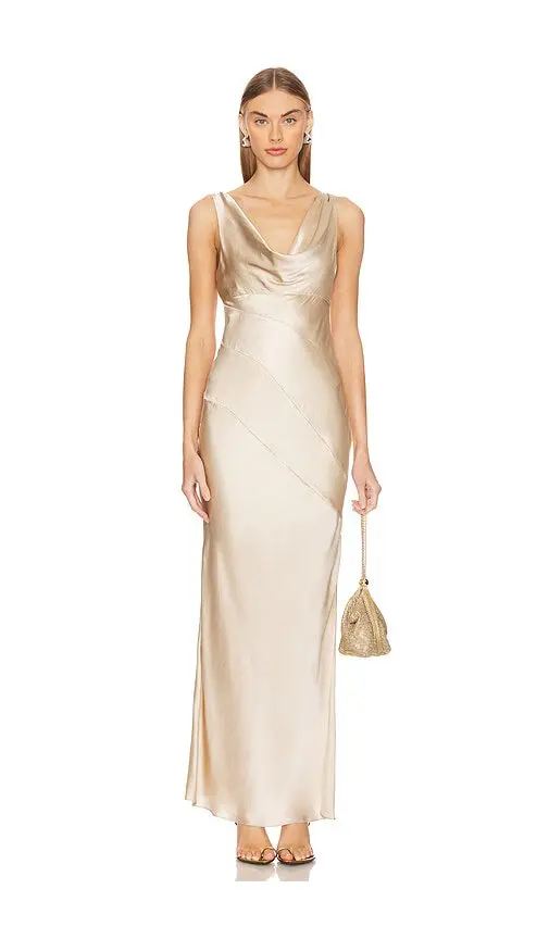 NICHOLAS Sally Cowl Neck Maxi Dress In Metallic Neutral - Pearl