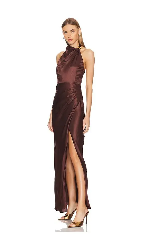NICHOLAS ロングドレス　ブラウン　シースルー Nicholas Galilea Gold Trim Maxi Dress In Espresso - 58% Off