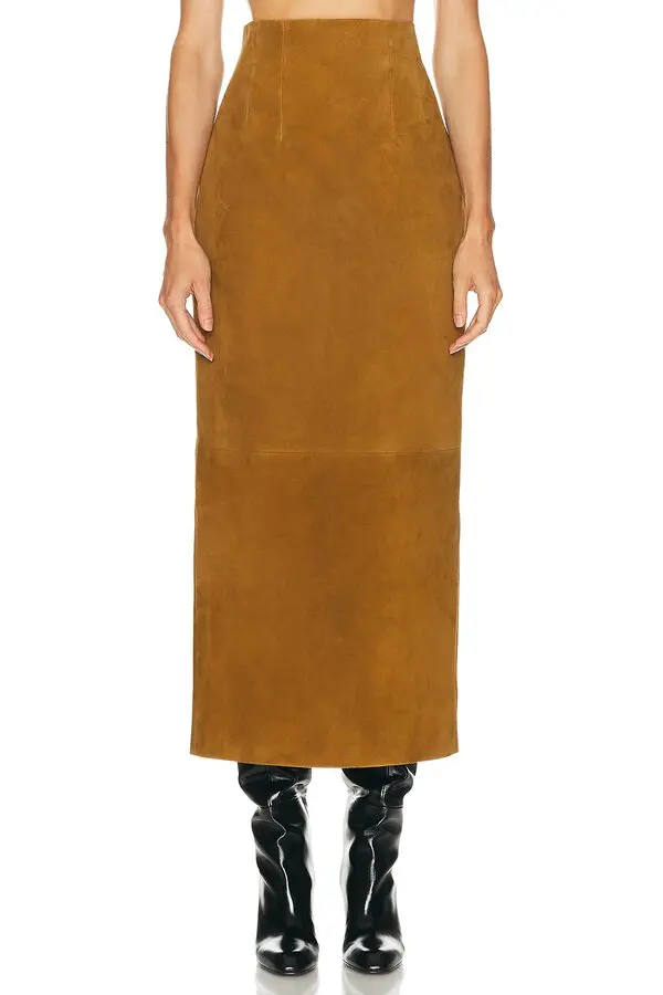 Khaite Loxley Suede Skirt - Toffee