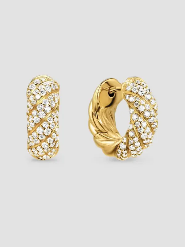 David Yurman Sculpted Cable Hoop Earrings In 18k Yellow Gold With Diamonds, 14.4mm - Diamond
