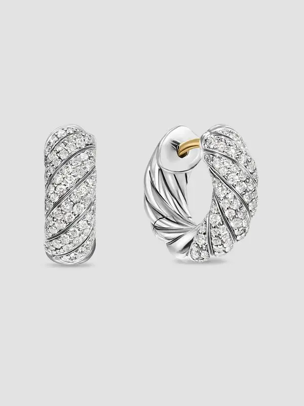 David Yurman Sculpted Cable Hoop Earrings In Sterling Silver With Diamonds, 14.4mm - Diamond