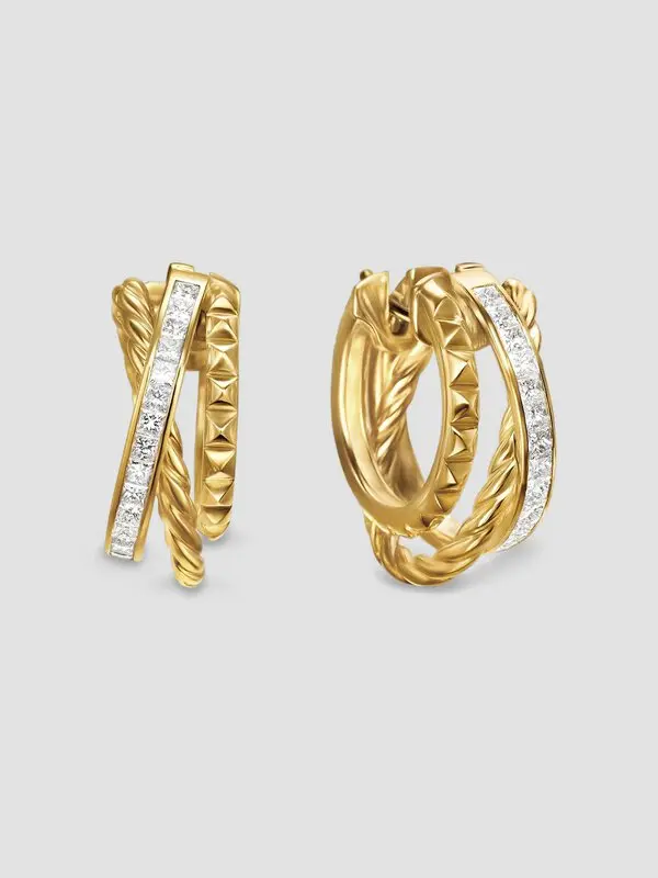 David Yurman Crossover Trio Multi Row Hoop Earrings In 18k Yellow Gold With Diamonds, 18mm - Diamond