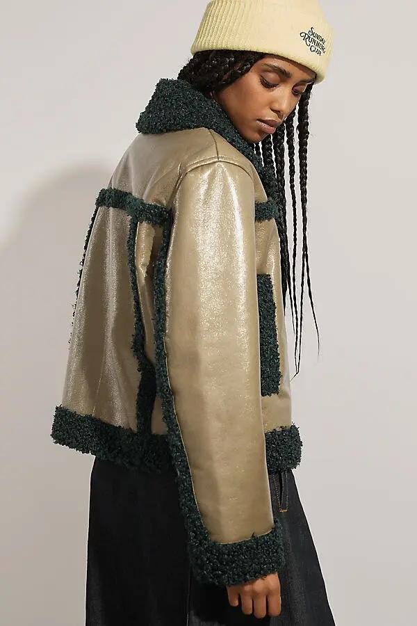 Scotch & Soda Faux-Shearlg Vyl Aviator Jacket In Mint - 69% Off