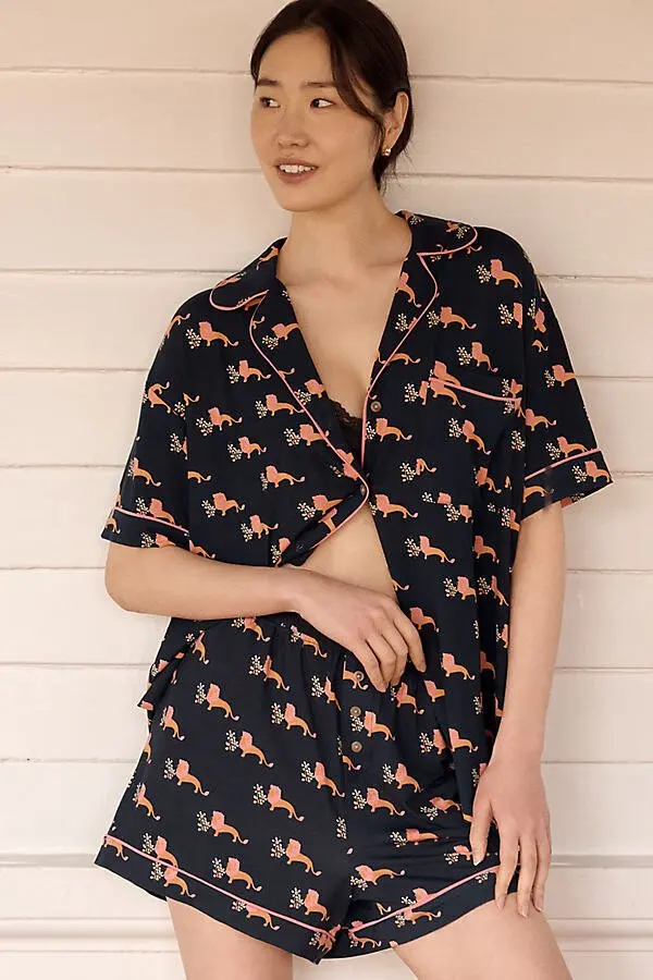 LYREBIRD The Modaluxe Short Sleeve Pajama Shirt - Black Pattern