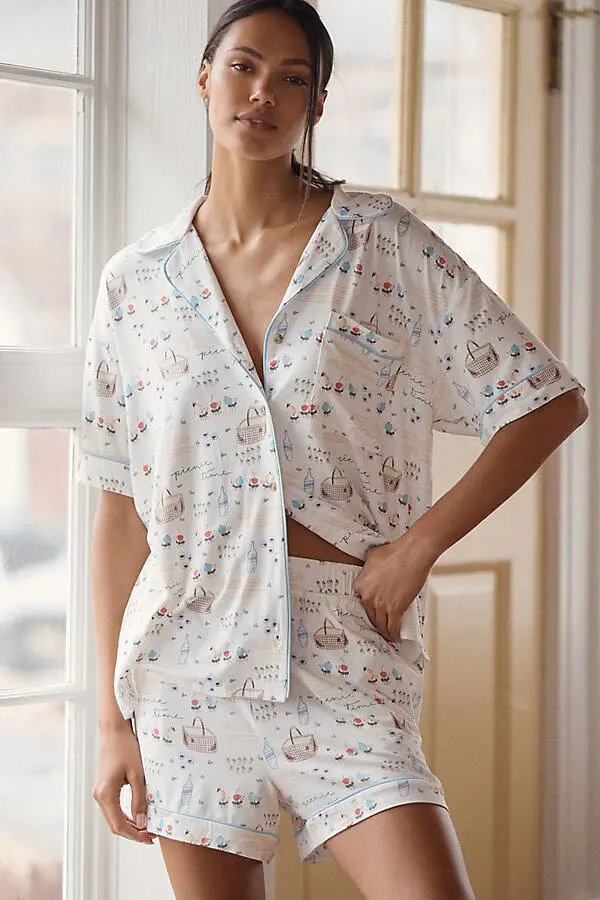 LYREBIRD The Modaluxe Short Sleeve Pajama Shirt - Portice Studio Picnic Print