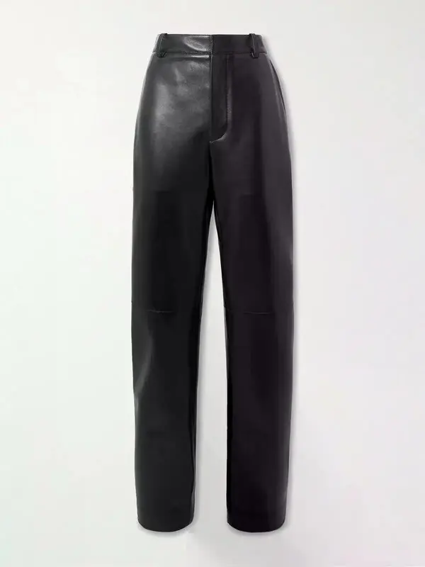 Bottega Veneta Paneled Straight-leg Leather Trousers - Black