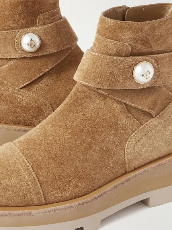 JIMMY CHOO Meena Faux Pearl-embellished Ankle Boots - Brown